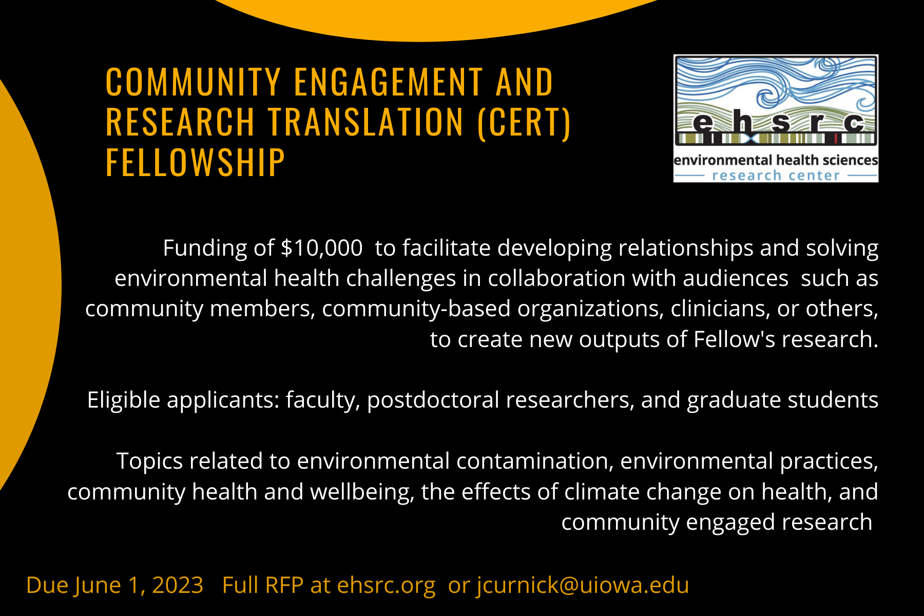 CERT Fellowship – Environmental Health Sciences Research Center